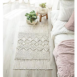 Mkono Macrame Rug Boho Area Rugs Cotton Woven Small Carpets with Tassels for Bedroom Living Room Bathroom Entryway Nursery Home Decor, 35" L x 24" W