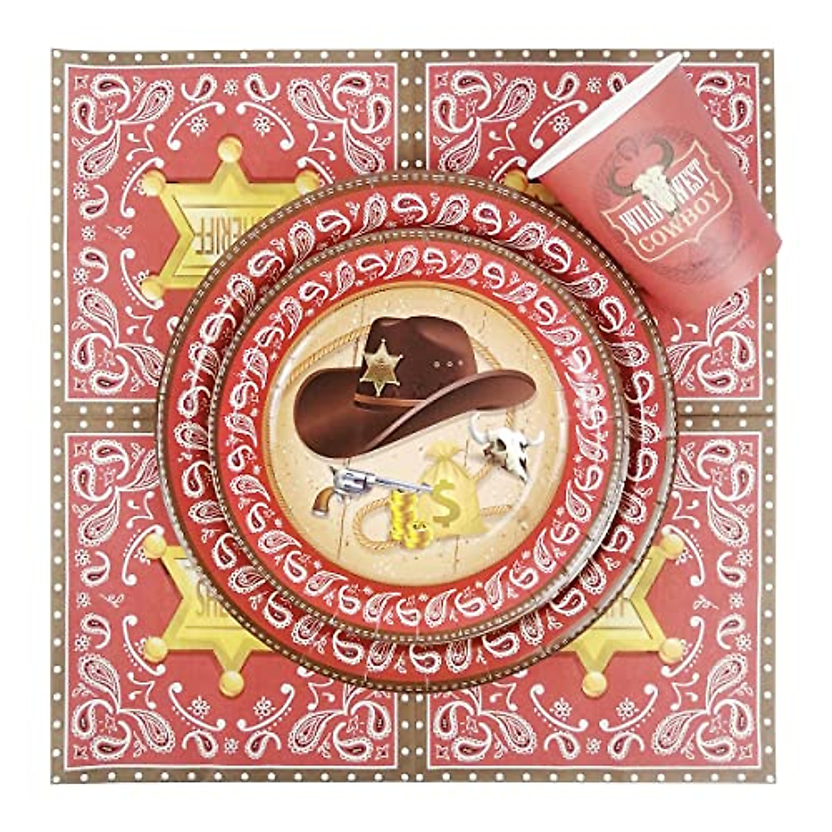CIEOVO Rodeo Western Cowboy Party Supplies - Serves 16 Guest Includes Dinner Paper Plates, Cups and Napkins Perfect for Western Cowboy Theme Birthday Baby Shower Parties Decoration