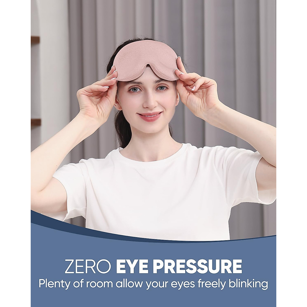 MZOO Sleep Eye Mask for Side Sleeper Men Women, Zero Eye Pressure 3D Sleeping Mask, Light Blocking Patented Design Night Blindfold, Soft Eye Shade Cover for Travel, Pink