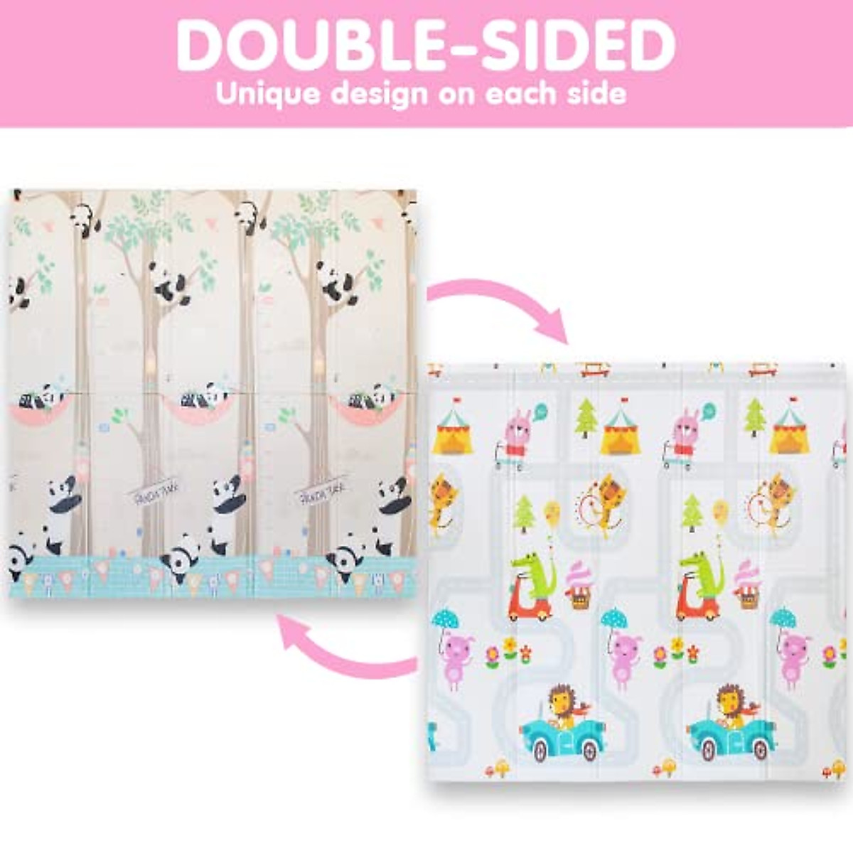 Bammax X-Large Waterproof Foam Padded Baby Play Mat | Reversible & Foldable | Safe & Thick Baby Foam Play Mat | 70" x 78" | Use as Baby Crawling Mat or Kids Play Mat for Floor | Includes Travel Bag