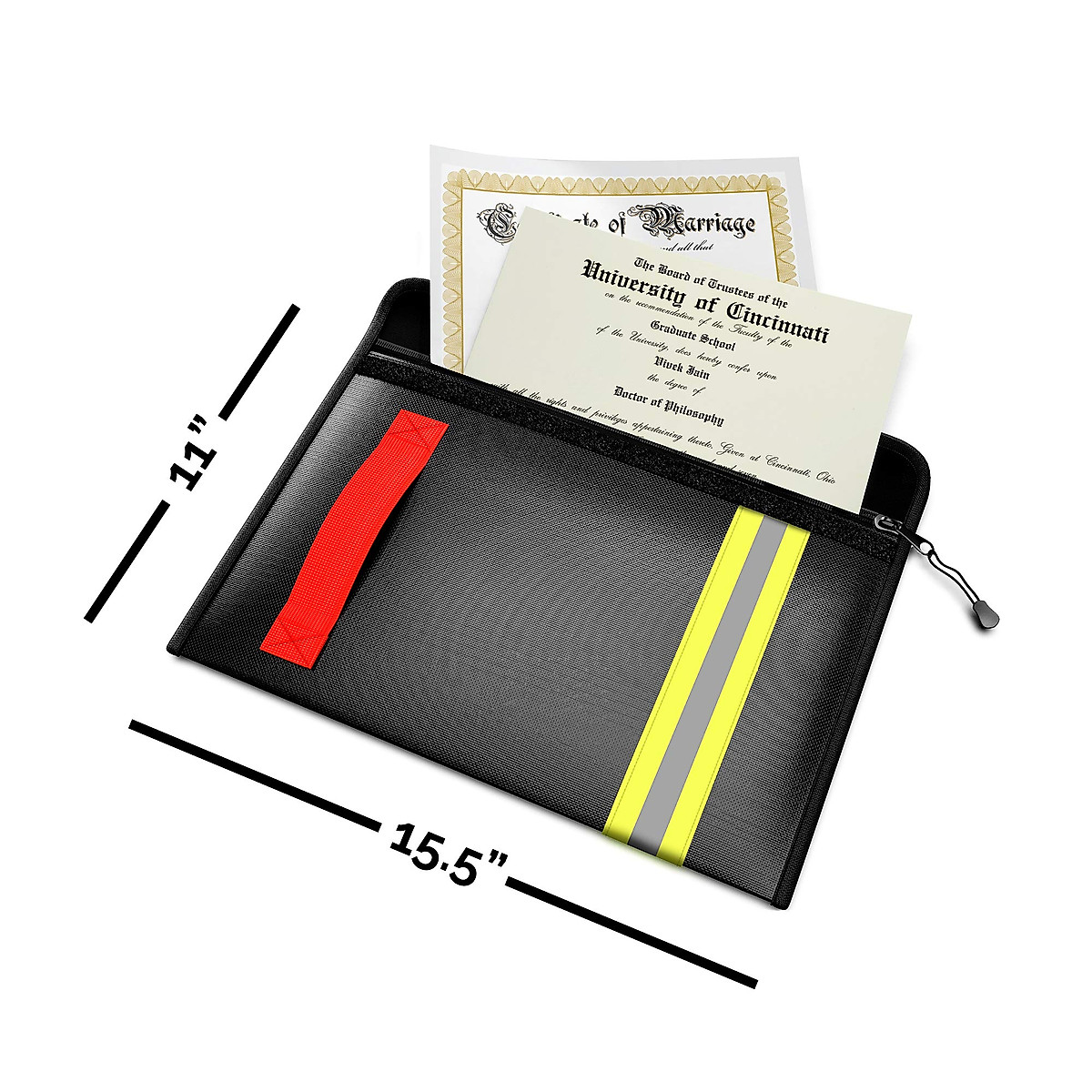 Alorva Fireproof & Water-Resistant Document Bag – 15.5 x 11 x 3-inch Pouch for Legal Documents & Valuables - Double-Layered Zippered Protection – Firefighter Designed (Black)