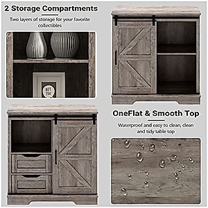 Ahvqevn Farmhouse Coffee Bar Cabinet, 33.64" Coffee Bar Cabinet with 2 Drawers and 3 Open Storage Shelf, Kitchen Hutch Buffet Storage Cabinet Design for Kitchen, Living Room, Entryway, Grey