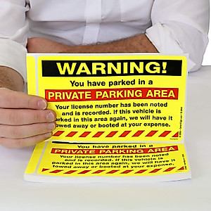 SmartSign "Warning - You Have Parked in a Private Parking Area Parking Violation Sticker |5" x 8" Fluorescent Paper