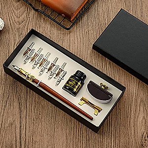 NC Calligraphy Dip Pen Set, Retro European Style Wooden Ink Pen Business Gift, 10 Nibs, 15ml Ink, Pen Holder, Packing Box