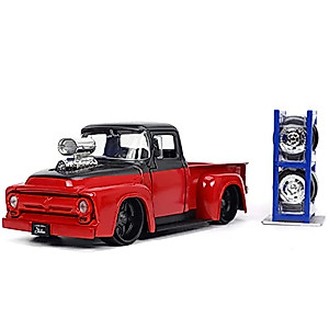 Jada Toys Just Trucks 1:24 1956 Ford F-100 Pickup Truck Red/Dark Gray with Tire Rack