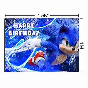 Blue Sonic Hedgehog Happy Birthday Themed Photography Backdrop Sonic Boom Superhero Kids Happy Birthday Party Photo Background Studio Cake Table Banner 5x3ft