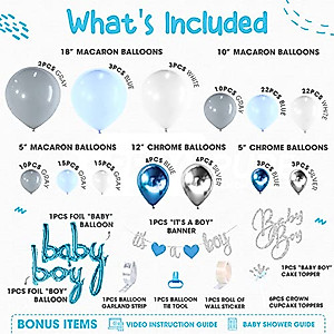Baby Shower Decorations Boy | 129 Piece Kit with Birthday Balloons | Blue Balloon Arch| Navy Blue Balloons| Baby Blue Balloons| Blue Balloon Garland | Baby Boy Baby Shower Decorations | Its a boy