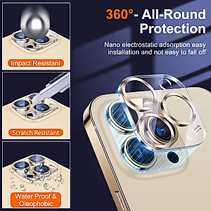 UniqueMe [3 Pack Compatible for iPhone 14 Pro Max/iPhone 14 Pro Camera Lens Protector,[Case Friendly][Scratch-Resistant] - Gold