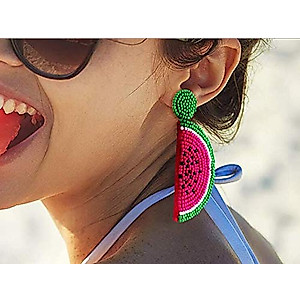 idealway Beads Fruit Watermelon Shape Drop Earrings For Women Statement Party Jewelry (Purple)