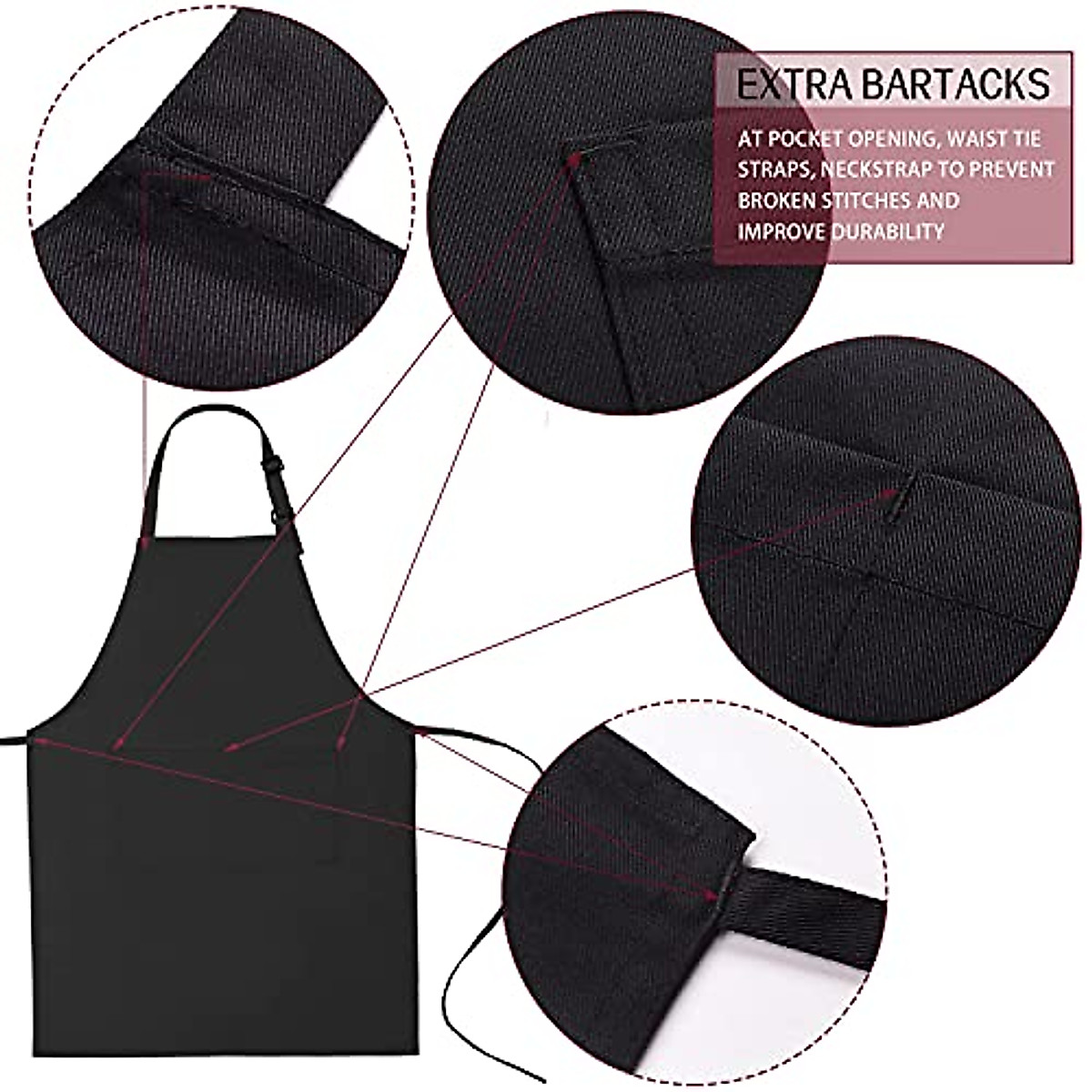 WOPOKY Cotton Blend Waterproof Apron With 2 Pockets for Men Women - Cooking Kitchen Chef Arpon BBQ Work Painting Apron - Black/Burgundy/Dark Geen/Orange (1 Pack) (Black)
