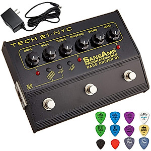 Tech 21 PBDR SansAmp Programmable Bass Driver DI Bundle with Power Supply and Dunlop Pick Pack