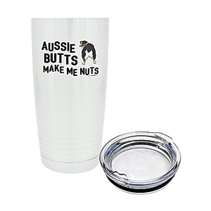 ThisWear Travel Mug For Dog Mom Aussie Butts Make Me Nuts 20oz. Stainless Steel Insulated Travel Mug With Lid White