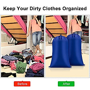 UFmeDorm Extra Large Heavy Duty Laundry Bags 2 Pack Travel Dirty Clothes Storage Organizer Drawstring Laundromat Sacks College Dorm XL Camp Tear Resistant Big Hamper Liner 28 x 43 inch Blue