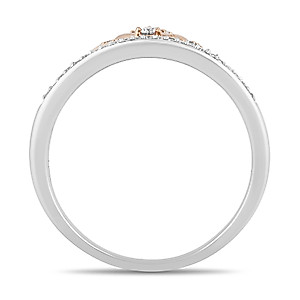 Jewelili Enchanted Disney Fine Jewelry Sterling Silver and 10K Rose Gold 1/6 Cttw Natural White Round Diamonds Ariel Tiara Ring Size 7