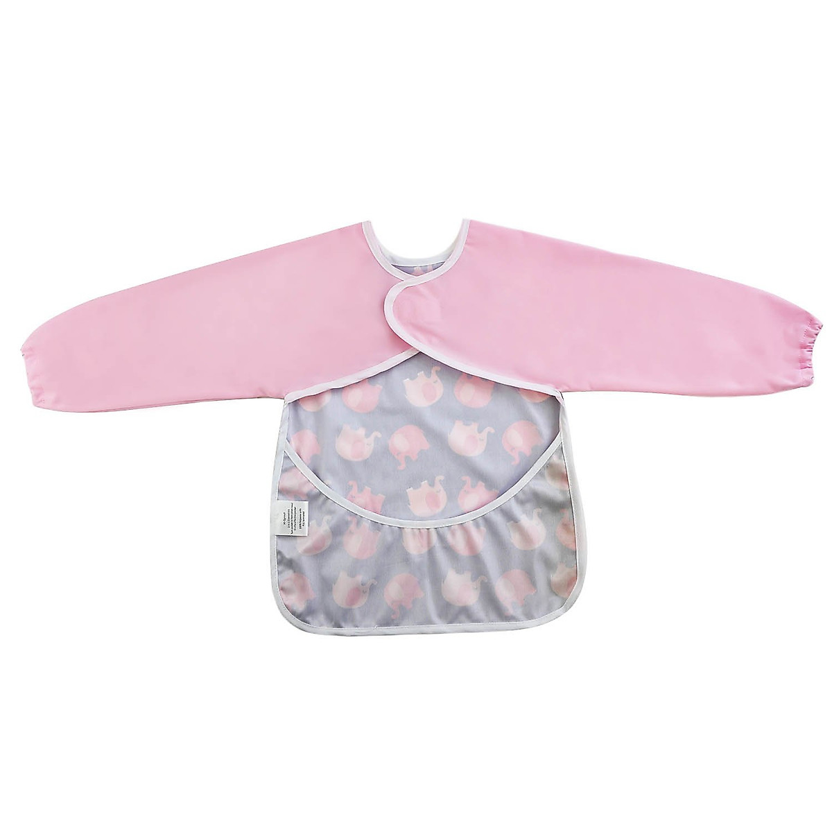 Hi Sprout Infant Toddler Baby Waterproof Sleeved Bib, Bib with Sleeves&Pocket, 6-24 Months (Pink Elephant)