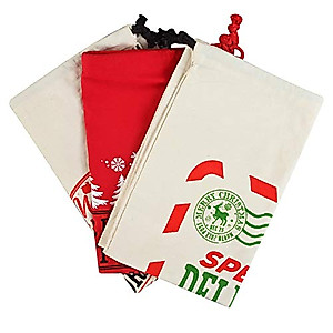 JOYIN 3 Packs Christmas Gift Bags, Santa Burlap Sack with Drawstring 26" x 19" for Large Xmas Package Storage, Event Party Supplies, Christmas Party Favors