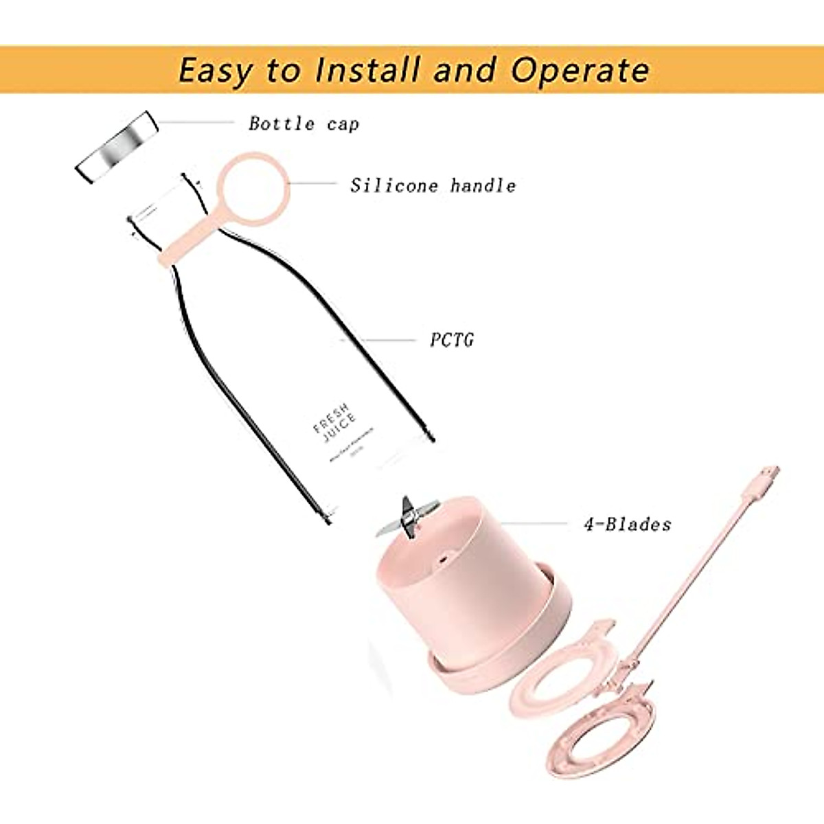 Suomi Personal Blender for Shakes and Smoothies with rechargeable USB blender cup, Portable Blender (Pink)