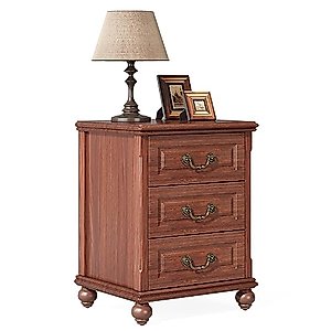 LITTLE TREE Nightstand with 3 Drawers Mid-Century Modern Night Stand with Storage, Traditional Antique Bedside Bedroom, Wood Side End Table for Living Room, Cherry