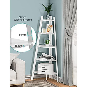 MiTechPro 63" Tall Corner Shelf, 5 Tier Industrial Corner Bookshelf Bookcase Rustic Corner Ladder Shelf Plant Stand for Living Room, Kitchen, Home Office