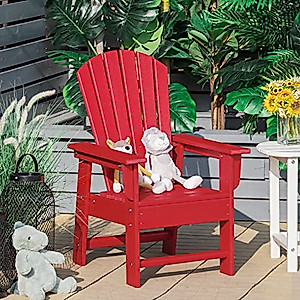 Giantex Adirondack Chair, Kids HDPE Patio Chair Lawn Chair with Ergonomic Backrest for Deck, Porch, Backyard, Poolside, Indoor, Weather Resistance Toddler Outdoor Chair (1, Red)