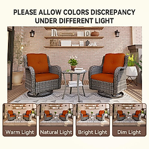 Gardenbee Wicker Patio Furniture Set 8-PCS with A 3-Seat Sofa, 2 Swivel Rocking Chairs, 2 Armchairs, 2 Ottomans and 1 Side Table Patio Conversation Set, Orange