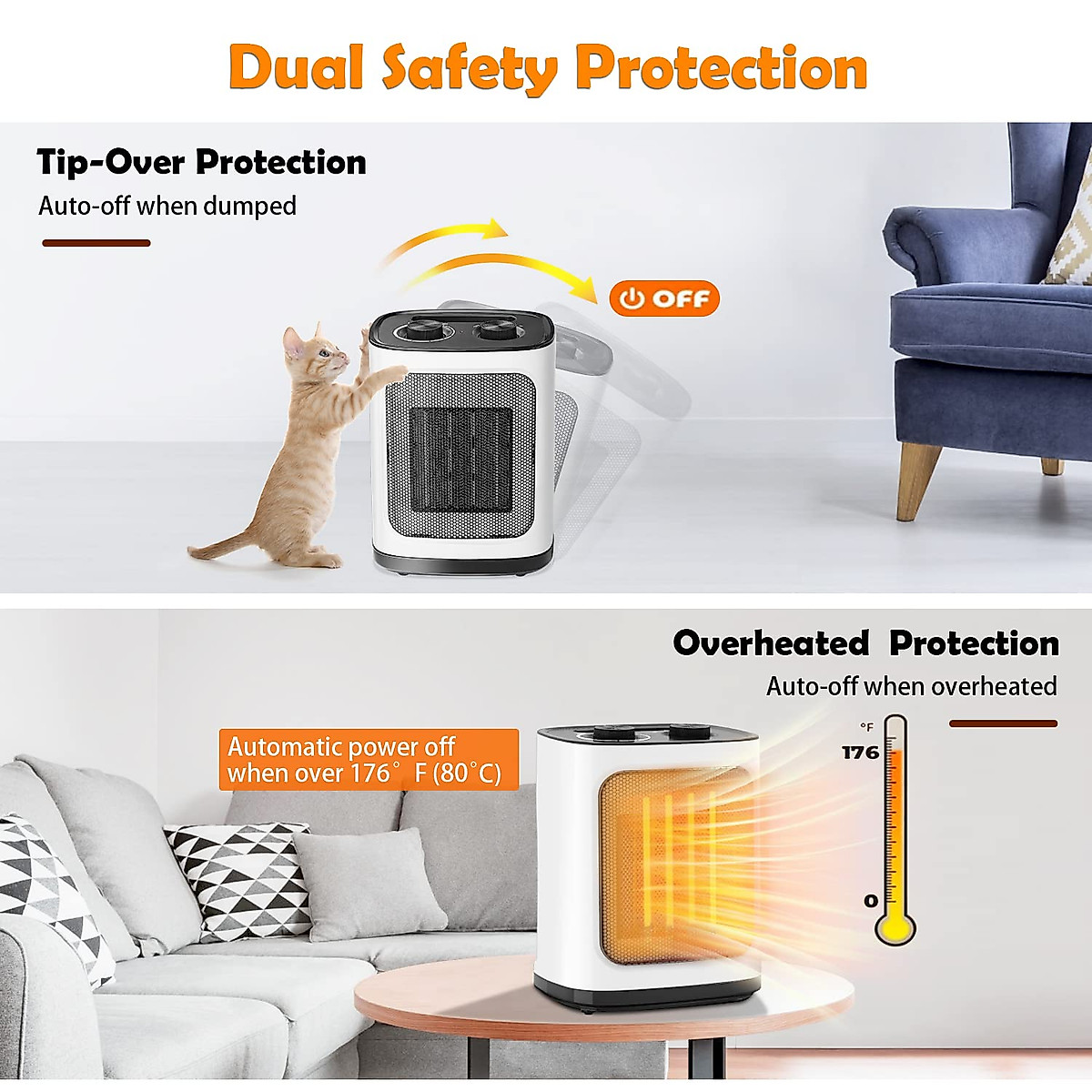 COWSAR Portable Space Heaters for Indoor Use 1500W Small Space Heater with Thermostat Personal Desk Heater for Office Bedroom