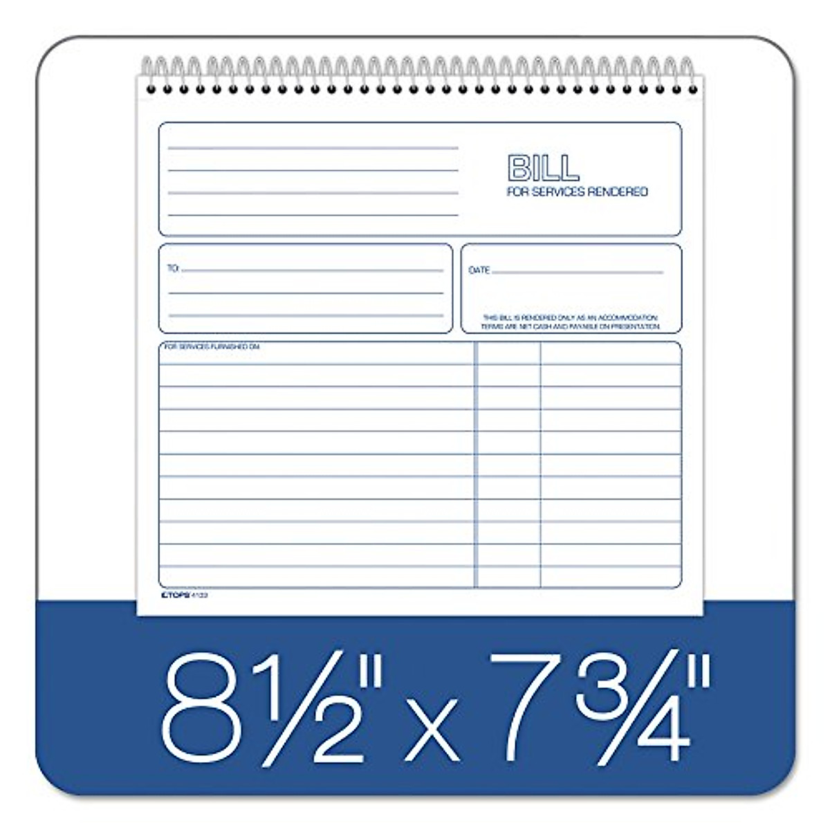TOPS 2-Part Carbonless Bill for Services Rendered Book, 8.5 x 8.25 Inches, 50 Sheets, White, (4133)
