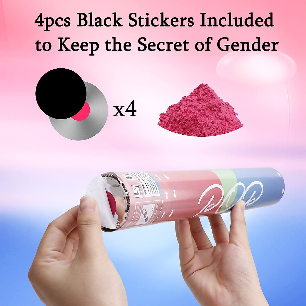 Gender Reveal Pink Confetti Powder Cannon,YESHOW Confetti Poppers Biodegrable Smoke Bombs Baby Girl for Gender Reveal Party Supplies Decorations(4 Pack)