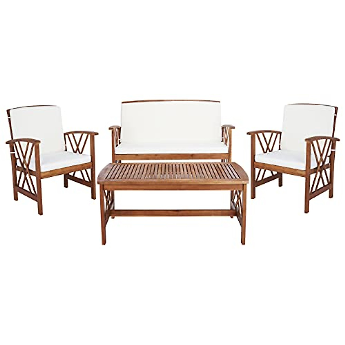 SAFAVIEH Outdoor Collection Fontana Natural/ Beige 4-Piece Conversation Patio Set with Cushions