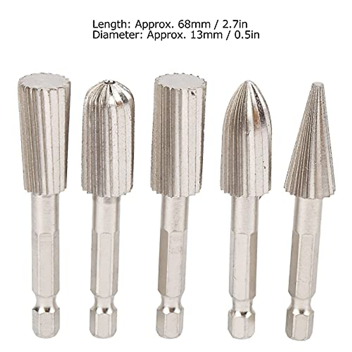 Wisoqu 5Pcs Rotary File Cutting Burrs,14in Hex Shank Double Cut Metal Grinder Drill Bit Set High Speed Steel Rotary File Set,for Carving Polishing