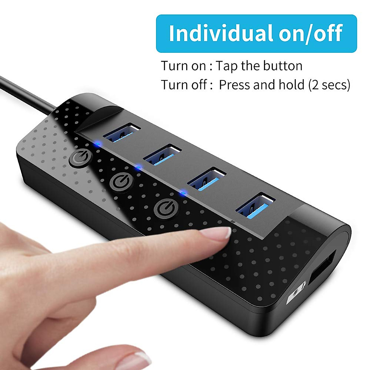 Powered USB Hub 3.0, atolla USB Hub with 4 USB 3.0 Data Ports and 1 USB Smart Charging Port, USB Splitter with Individual Power Switches and 5V/3A Power Adapter