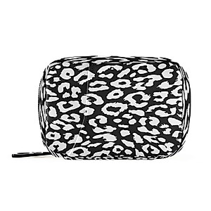 xigua Leopard Black and White Pattern 8 Compartments Travel Pill Organizer Moisture Proof Small Pill Box for Pocket Purse Daily Pill Case Portable Medicine Vitamin