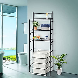 L&H UNICO 3-Shelf Wire Freestanding Shelving Unit Over The Toilet Storage Organizer Rack Bathroom Space Saver, Includes 4-Hooks, Black