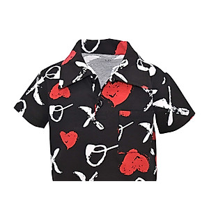 Unique Baby Boys Valentine's Day XOX Print Polo Pullover Shirt (7) Black