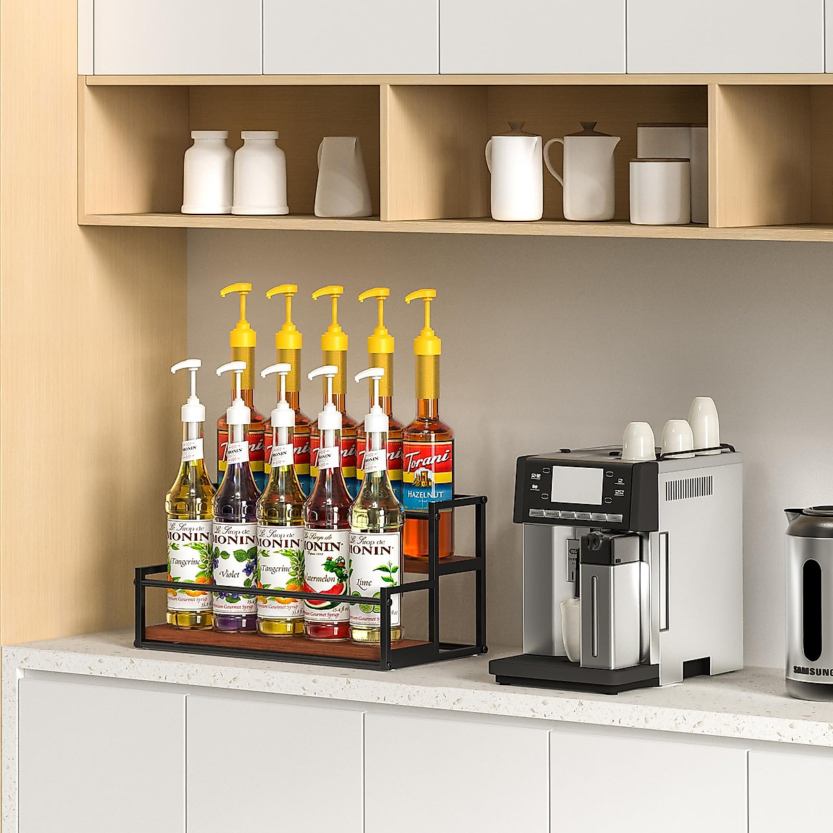 THYGIFTREE Liquor Bottle Display Shelf 2 Tier Liquor Rack Holder Bar Shelf Stand for Liquor Organizer Countertop Liquor Risers Storage Shelves Wine Rack for Whiskey