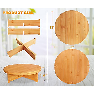 VSUINGO Bamboo Cake Stand, 12 Inch Round Cake Plate, Dessert Stand, Cupcake Stand with Detachable Base, Decorating Cake Holder