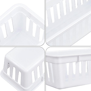 Domensi 24 Pcs Slim Plastic Storage Baskets Tray for Organizing 10.25 x 3.25 x 2.5 Inch Small Storage Bins Stackable Drawer Pencil Trays Holder for Desk Garage Office Containers(White)