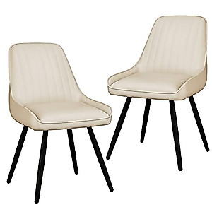 Alunaune Modern Dining Chairs Set of 2, Mid Century Upholstered Kitchen Chairs Anti Scratch Armless Leisure Accent Chair, Living Room Faux Suede Desk Side Chair with Metal Legs-Beige