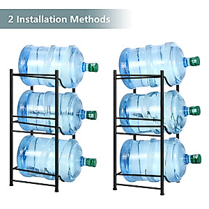 MOOACE 3-Tier Water Jug Rack, 5 Gallon Detachable Water Bottle Holder Organizer Storage Rack, Black