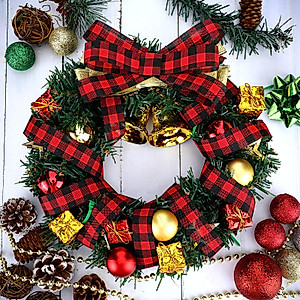 3 Rolls Christmas Plaid Ribbon Buffalo Plaid Burlap Ribbons Christmas Wrapping Decoration Ribbon for Christmas Fall Wrapping DIY Crafts Decor Supplies, 24 Yards in Total (1 Inch)