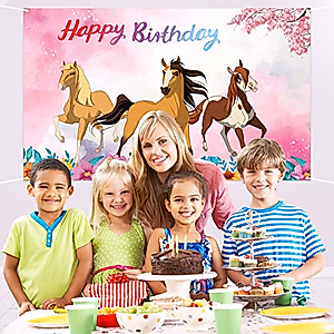 Chrzee Cartoon Spirit Horse Backdrop - 5x3FT Pink Happy Birthday Backdrop Spirit Horse Party Supplies Decorations for Girls Boys Kids