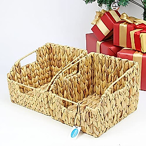 Casaphoria Square Irregular Hyacinth Storage Baskets Natural Hand Woven Water Hyacinth Snacks Basket Durable Rectangular Fruits Baskets with Built-in Handles Towel Toilet Paper Basket，2-Pack