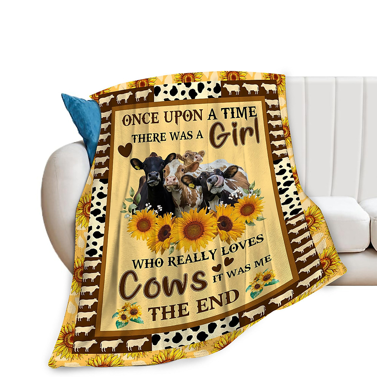 Cow Blanket Sunflower Blanket for Girls Boys Farmhouse Cows Flannel Fleece Cow Animal Stuff Blanket Super Soft Cozy Plush Fuzzy Blankets for Couch Sofa Bed Gifts for for Women Men Kids Adults 50"x40"
