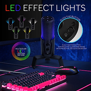 Pyle Selectable Pickup Pattern RGB USB Microphone - 4 Recording Modes Cardioid, Bidirectional, Stereo, Omnidirectional - Condenser Audio Mic w/LED Lights for Gaming Podcasting Studio PC, and Mac