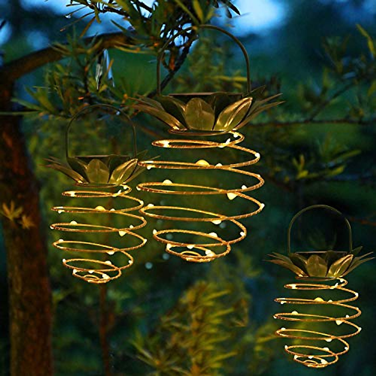 NC 4Pcs Solar Pineapple Light Wrought Iron Winding LED Light Outdoor Hanging Light String Light Garden Home Decoration Light