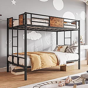 JURMERRY Metal Bunk Bed Twin Over Twin with Guardrail Ladder,No Box Spring Needed, Noise Free,Black Color