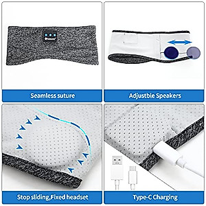 MMUSS Sleep Headphones Wireless 5.2 Sports Headband with Ultra Thin Stereo Speakers,Wireless Sleeping Music Headphones Sleep Eye Mask Earbuds for Side Sleepers Yoga Running Meditation (Dark Grey)