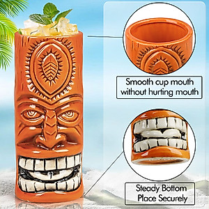 SuproBarware Tiki Mugs Set of 4– Ceramic Hawaiian Party Mugs Large Drinkware, Tiki Bar Mugs for Cocktails, Tropical Cups Drinks for Exotic Party