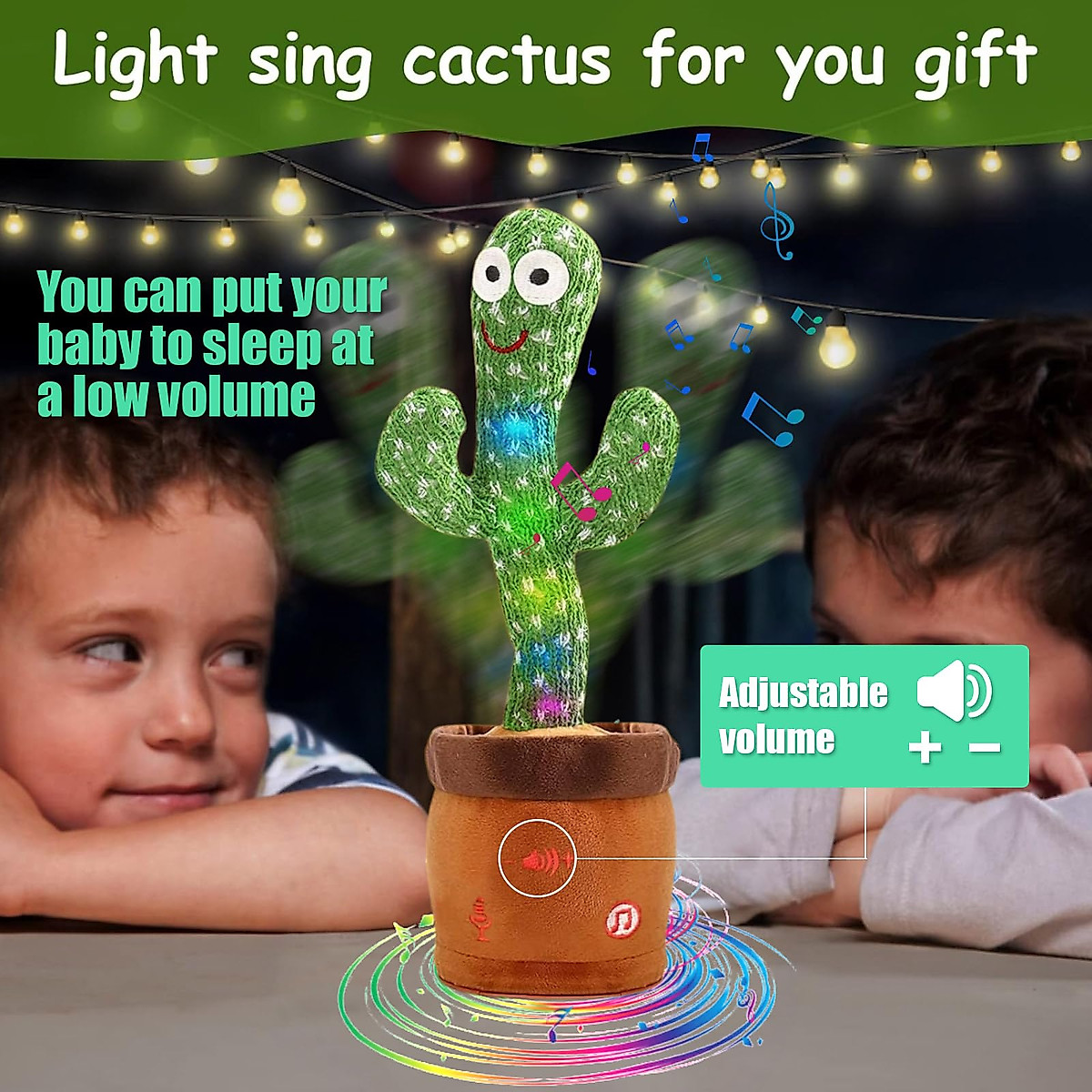 MIAODAM Volume Adjustable Dancing Cactus, Colorful Glowing Talking Cactus Toy, Repeating What You Say Cactus Toys Singing 120 Songs Cactus Plush Eletronic Baby Toys Funny Creative Kids Toy