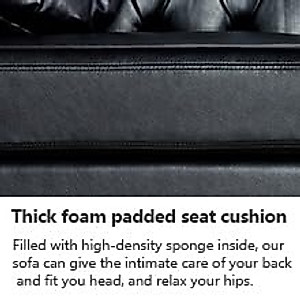 AVZEAR 60" Loveseat Sofa, Chesterfield Sofa, Mid-Century Modern PU Upholstered 2 Seater Sofa, Deep Button Tufted Living Room Sofa with Two Throw Pillows, Black